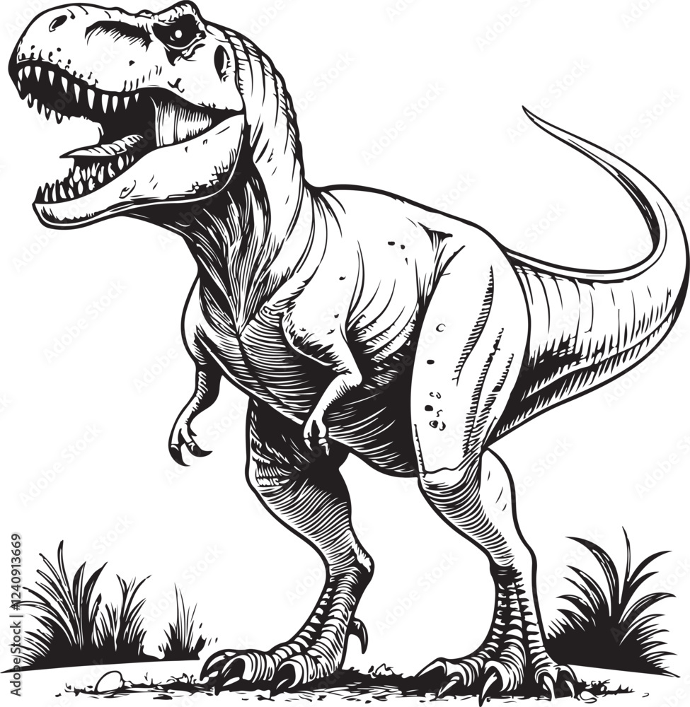 Tyrannosaurus Rex T-Rex Dinosaur Drawing Black and White Vector ...