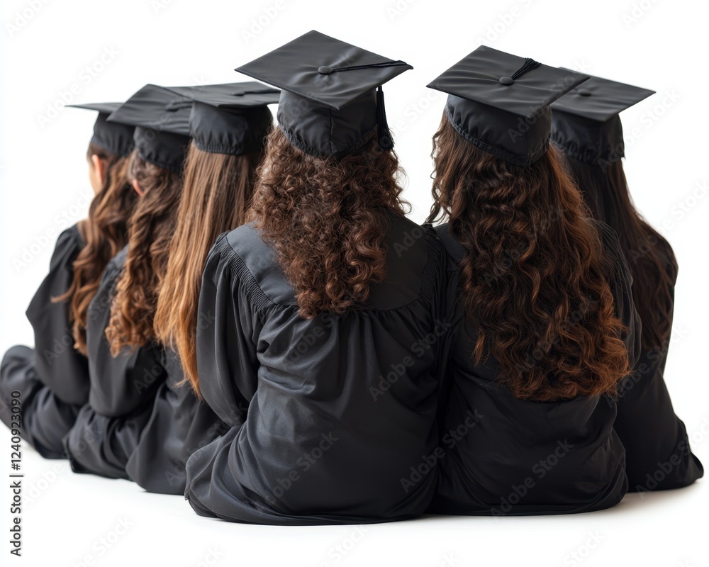Foto de Stock Graduation Day Photos Back View of Female Graduates in ...