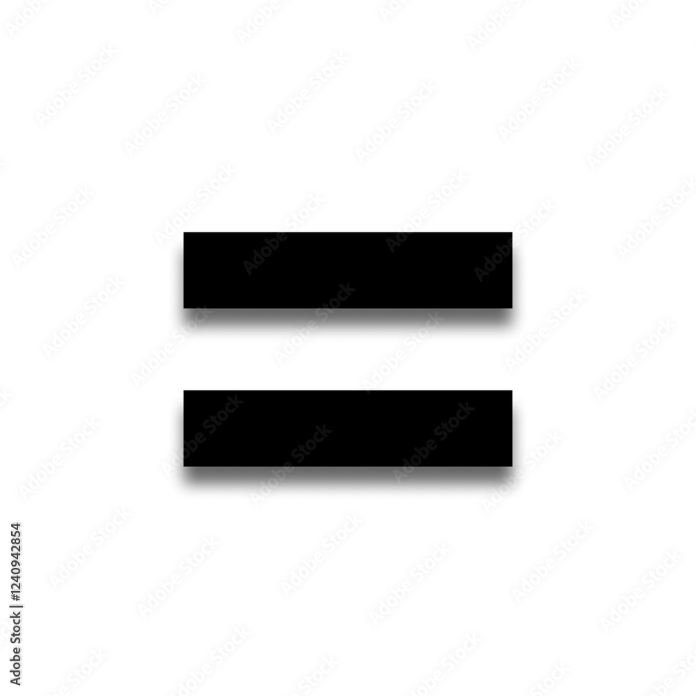 Black color = equals sign with a soft shadow down on transparent ...
