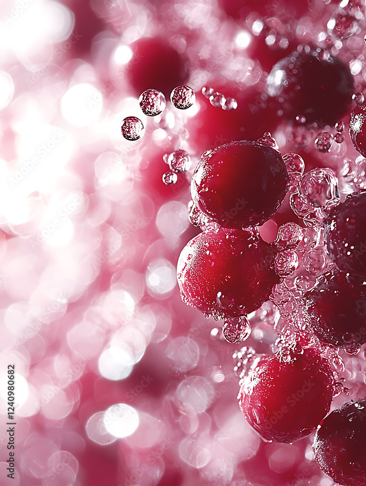 Vibrant red berries submerged in sparkling water, creating a refreshing ... Vibrant red berries submerged in sparkling water, creating a refreshing ...