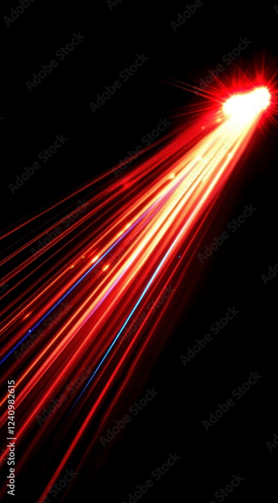 Abstract vibrant light beam emanating from a central bright point ...