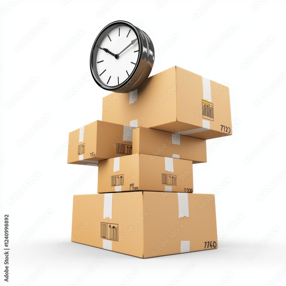 Time Management Concept with Stack of Cardboard Boxes and Clock ...