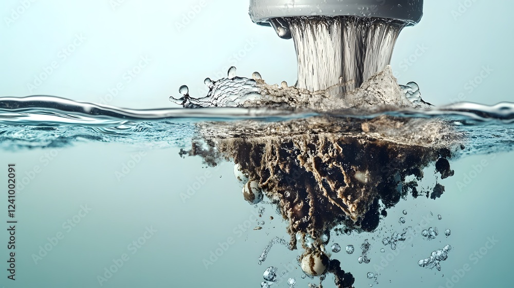 Water Filter Cleaning: Close-up shot of a water filter releasing ...