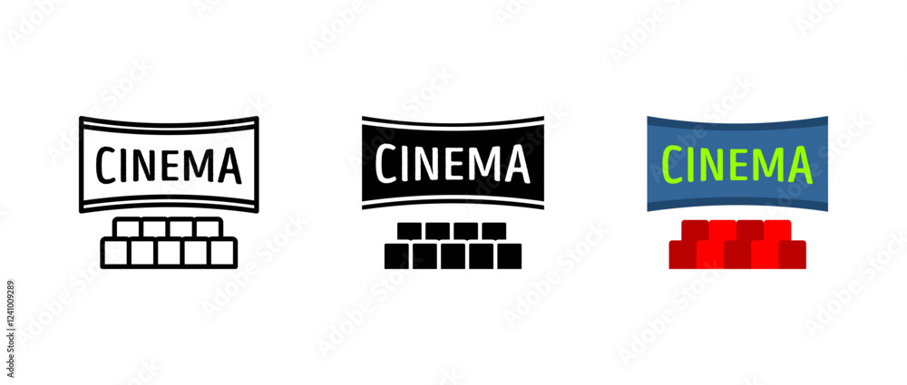 Cinema icon. Movie screen and auditorium sign. Film theater seating ...