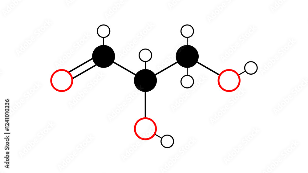 glyceraldehyde molecule, structural chemical formula, ball-and-stick ...