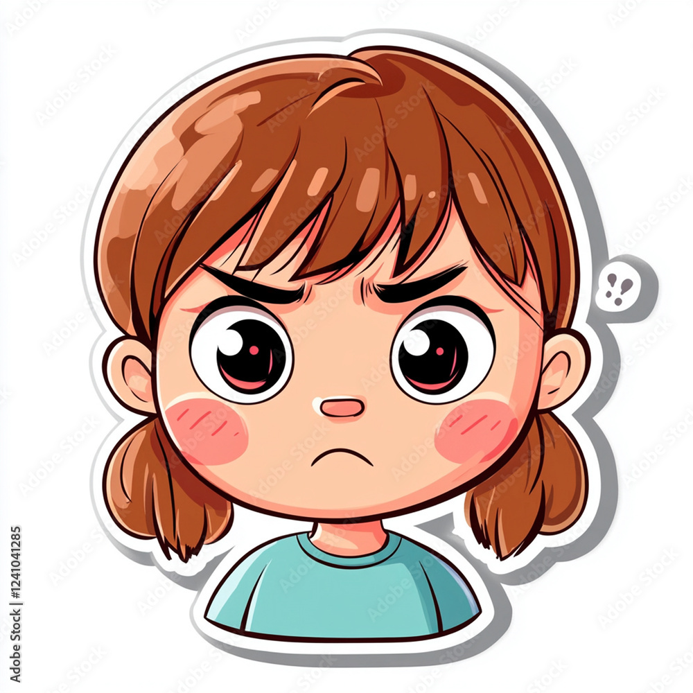 Angry Girl Sticker, Cartoon Child Emotion - - Cute cartoon characters Stock Illustration | Adobe ...