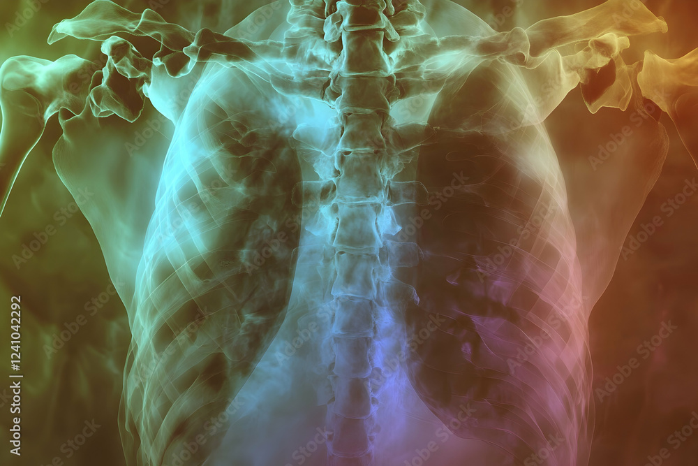 Ilustración de Stock Artistic rendering of a human spine and rib cage ...