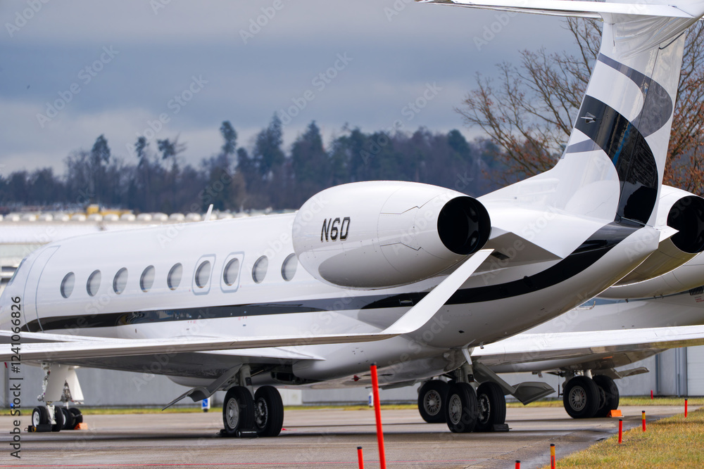 Parked private jet Gulfstream G700 registration N6D at Swiss Airport ...