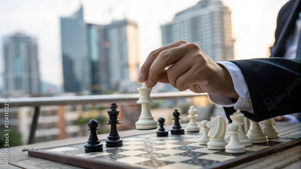 Strategic Business Leadership: Businessman Strategically Moving Chess ...