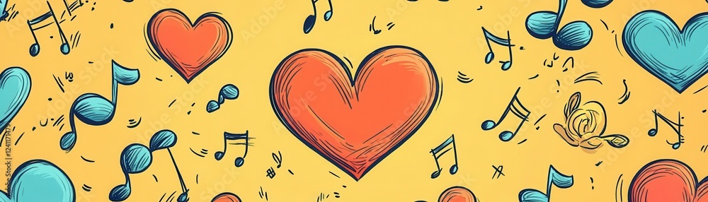 seamless music notes forming heart shapes flat design top view melodic ...