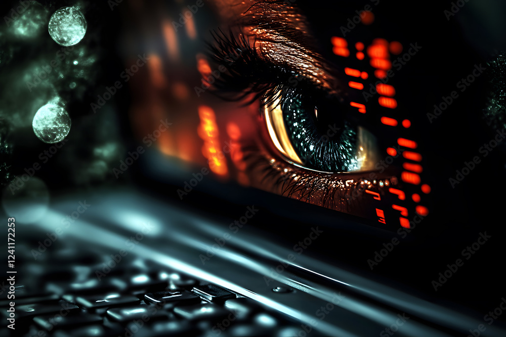 Foto de Stock Human eye with cyber retinal recognition for neuro link ...