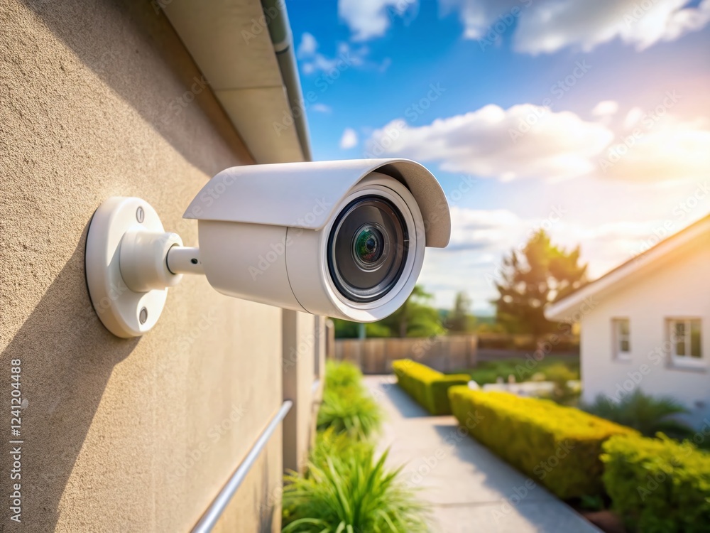 Sleek Home Security Camera Installed on Exterior Wall, Enhancing ...