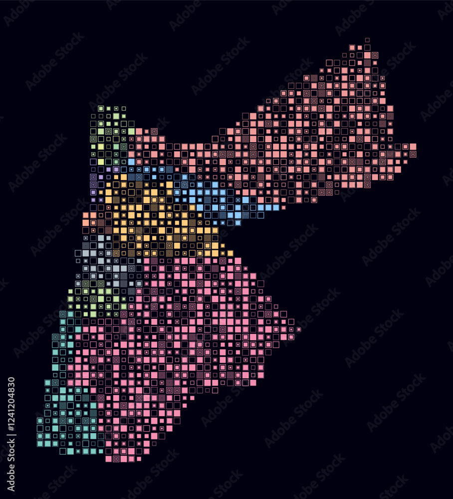 Jordan, shape of the country build of colored cells. Digital style map ...