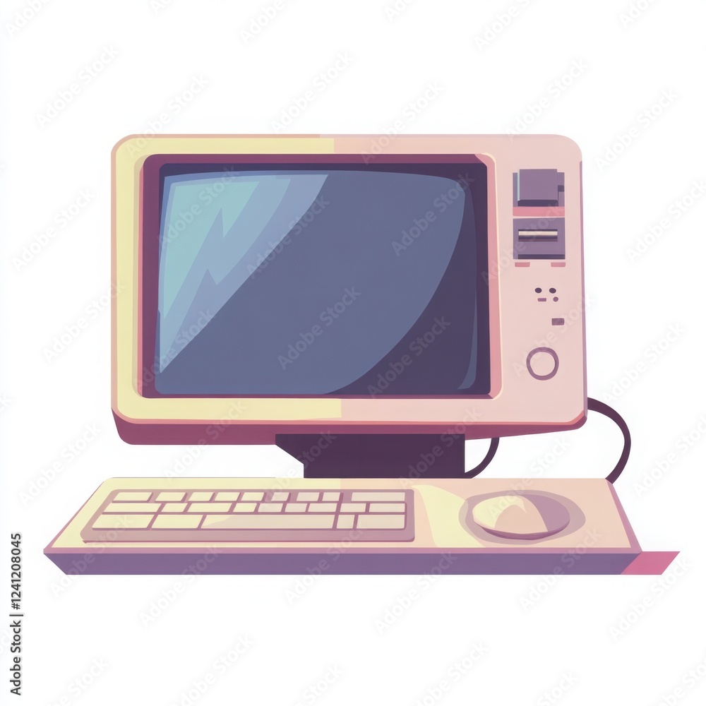 Vintage Desktop Computer: A retro illustration of a classic beige ...