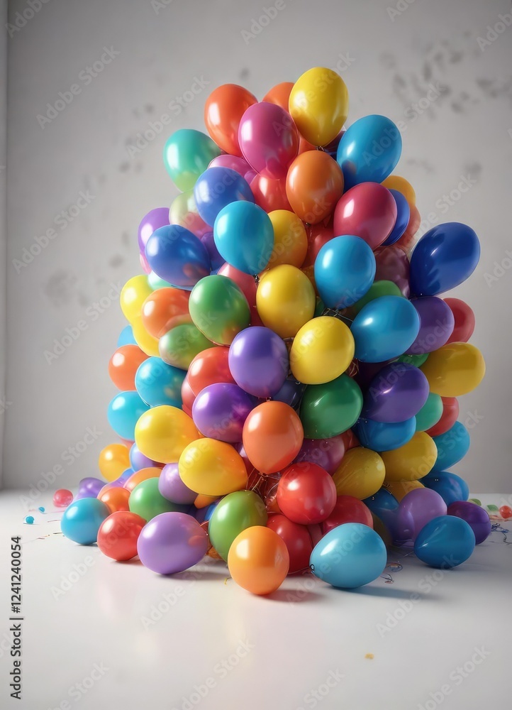 Jumbled mass of rainbow balloons against a bright background, jumble of ...