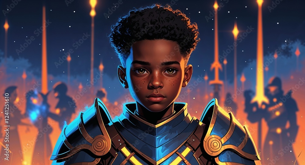 Twilight guardian armor with glowing runic script young Black African ...