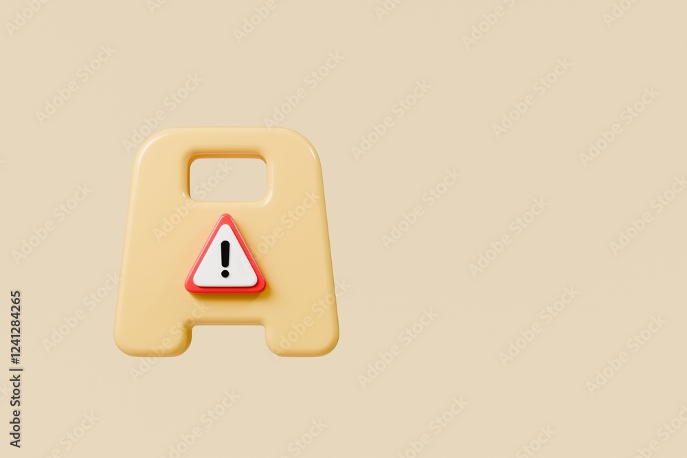 3d Yellow warning sign board icon. Warning sign wet floor concept. 3d ...
