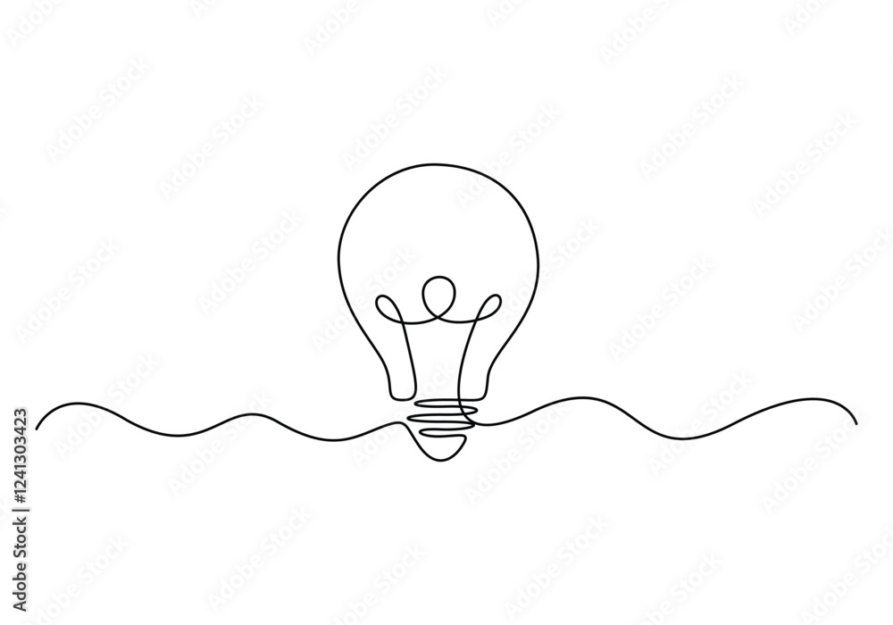 Continuous single line drawing light bulb symbol idea. Outline hand ...