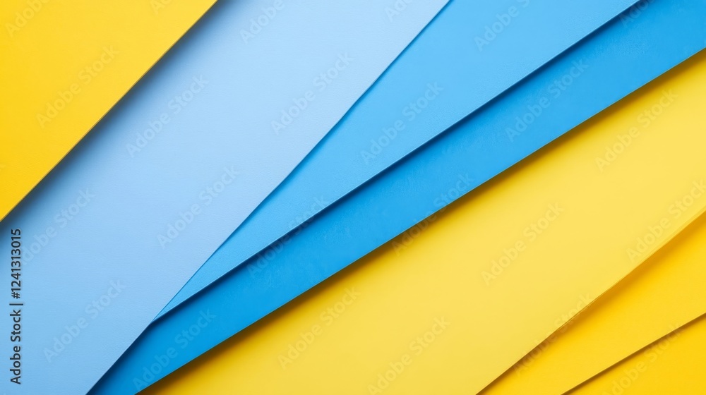 Colorful arrangement of blue and yellow paper sheets layered creatively ...