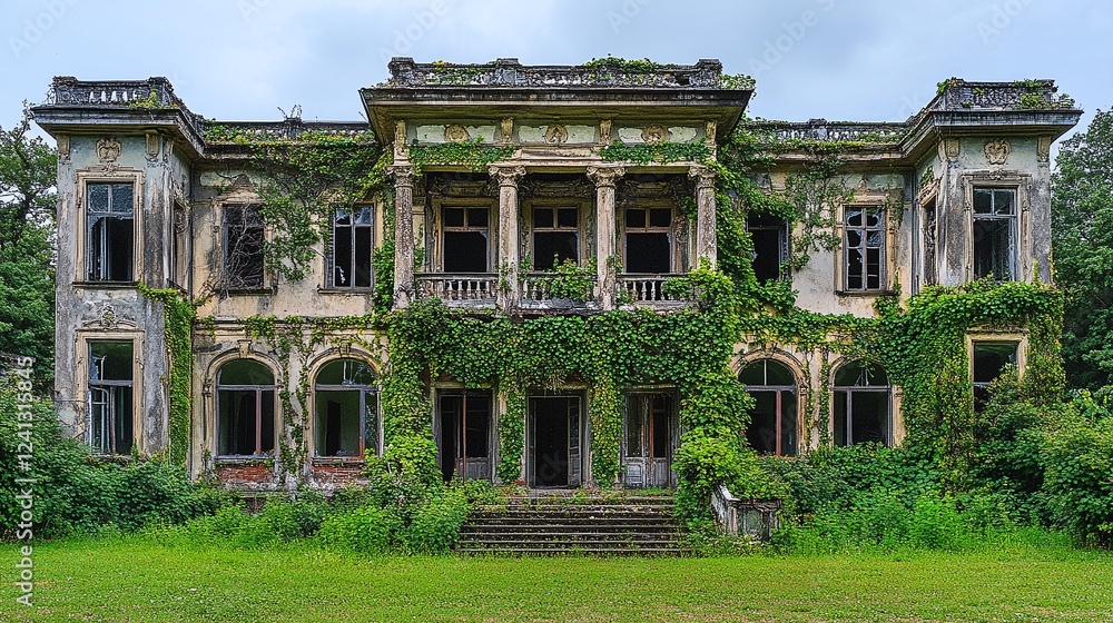 AI Generate An Abandoned Mansion With Shattered Windows And Overgrown ...