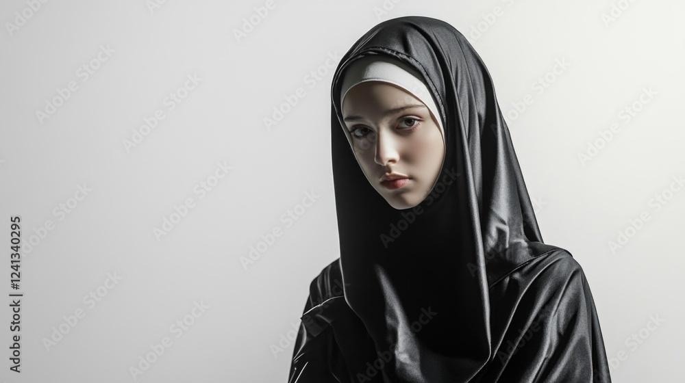 Female Nun in Black Religious Habit Portraying Serenity with Soft ...