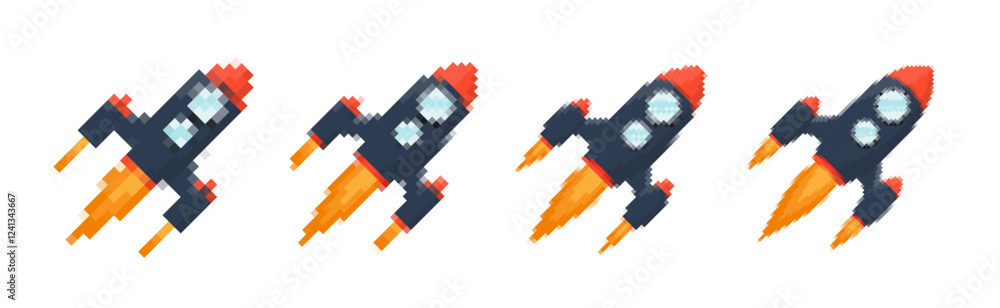 Pixel art rocket with fiery trails, retro games, space-themed designs, apps, or animations. 8 ...