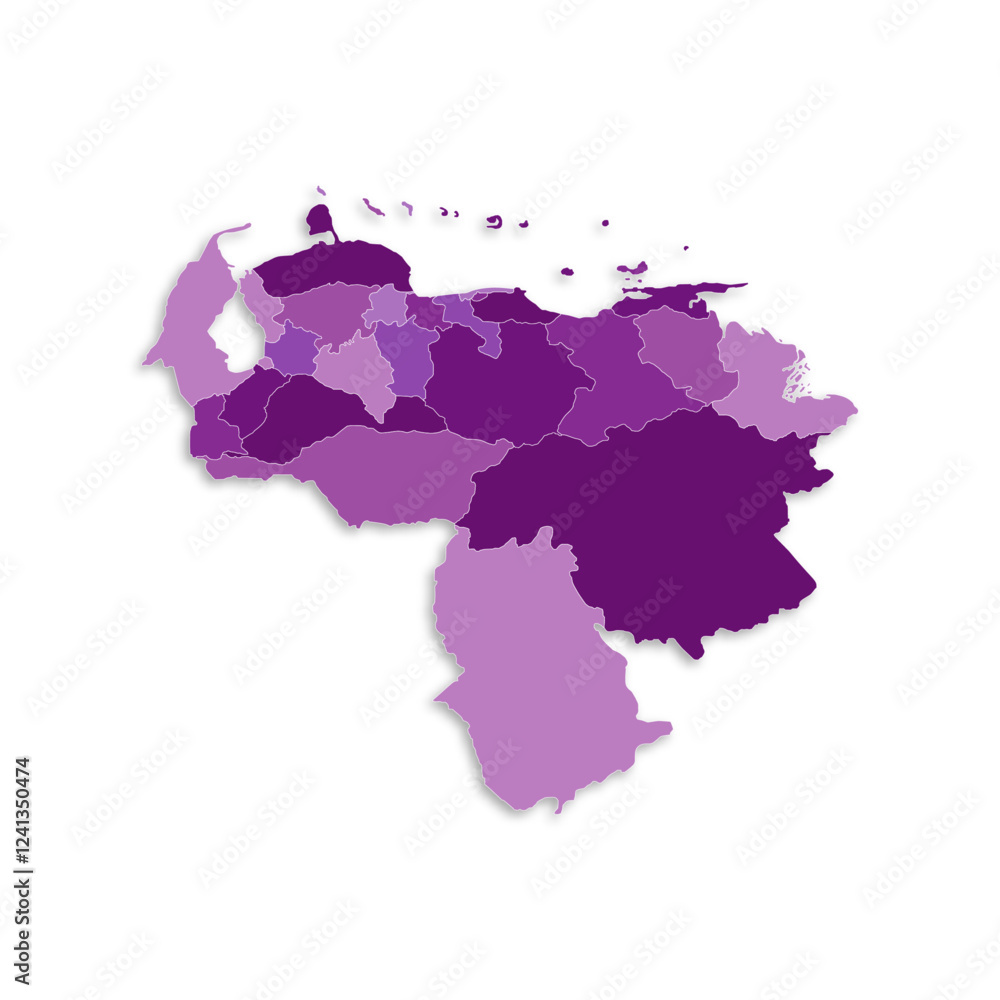 Venezuela map with border highlighted regions, states, isolated on ...