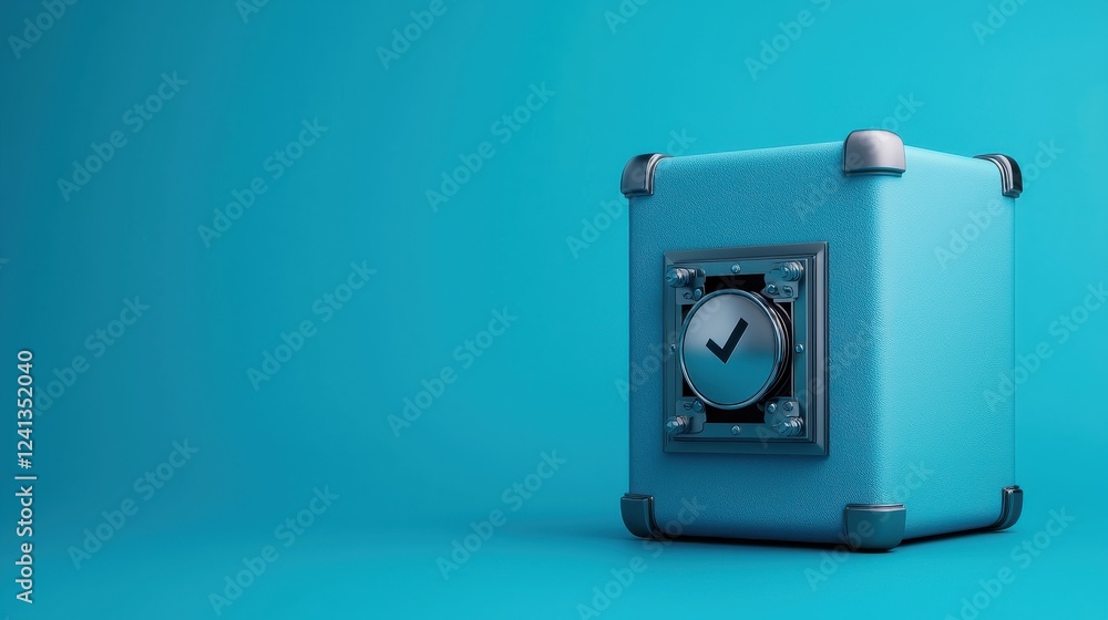 Blue Vault with Lock and Check Mark on a Solid Color Background Stock ...