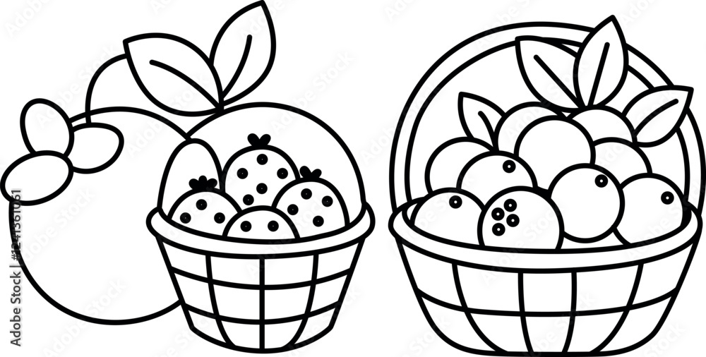 "Blueberry with Basket Coloring Pages – Fun and Printable Artwork for ...
