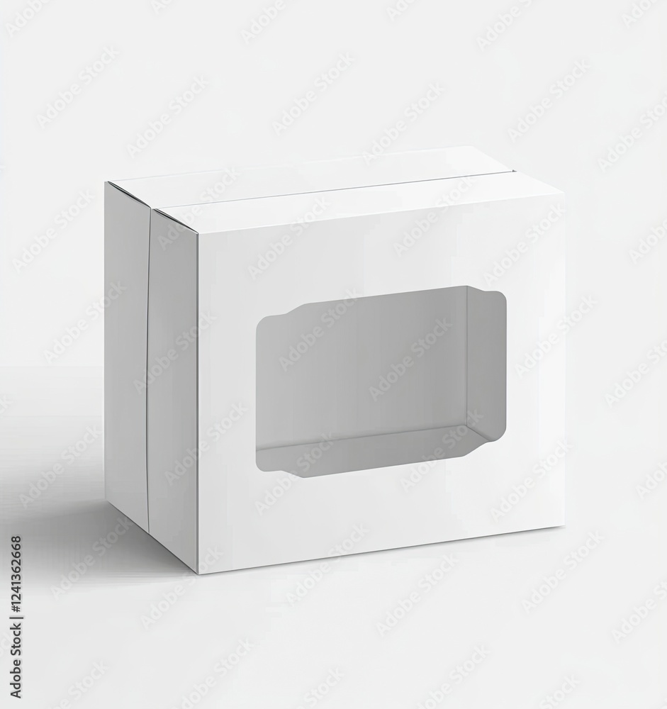White blank cardboard packaging box with a transparent window for food ...