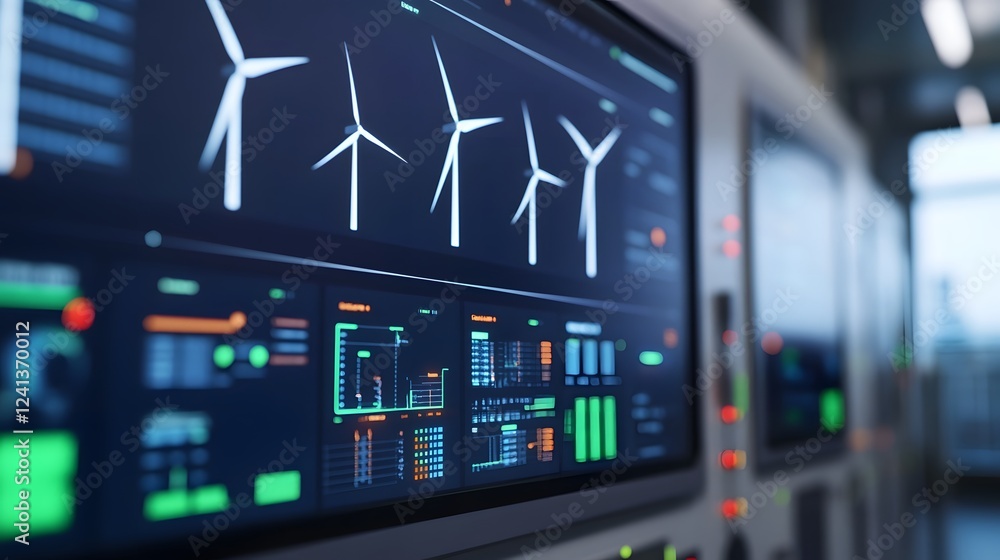 Futuristic Dashboard with Holographic Wind Turbine Display for Smart ...