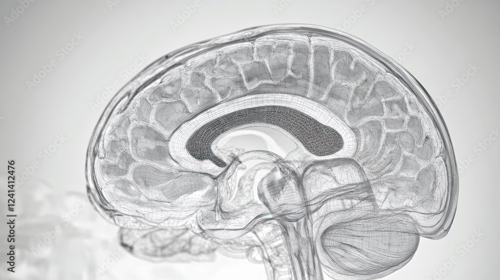 Transparent human brain anatomy, sagittal view, highlighting the corpus ...
