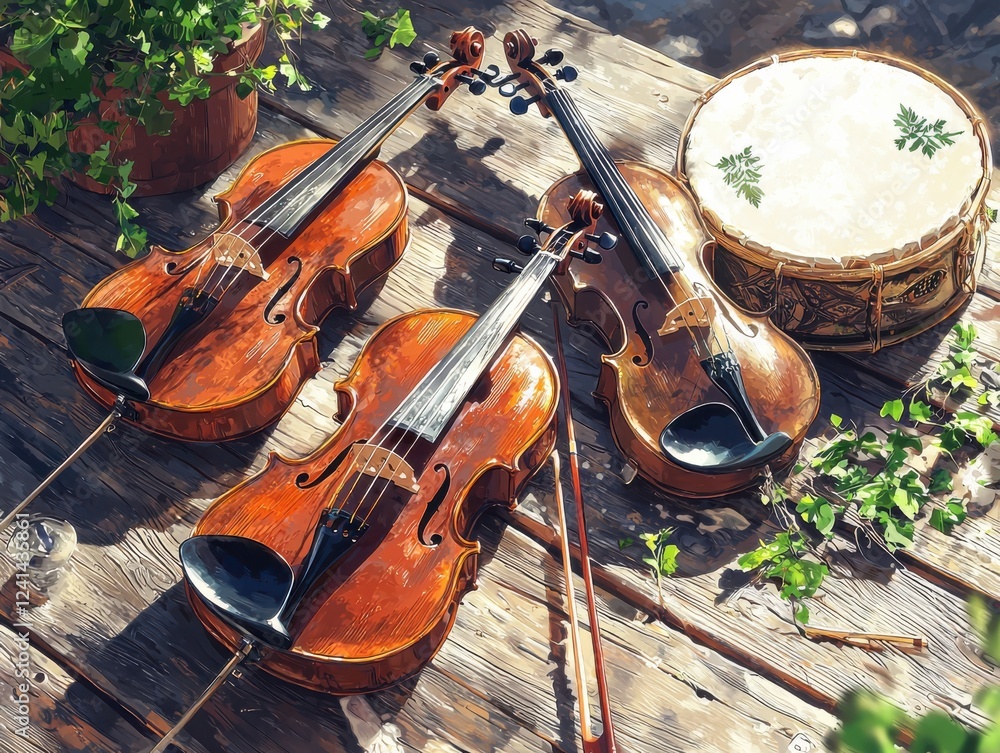 Creating a closeup illustration of traditional irish instruments on ...