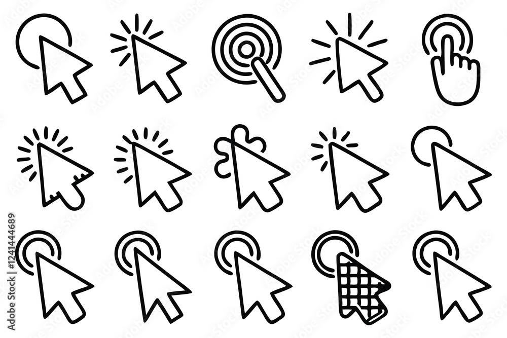 pointer mouse click cursor editable stroke outl Stock Vector | Adobe Stock