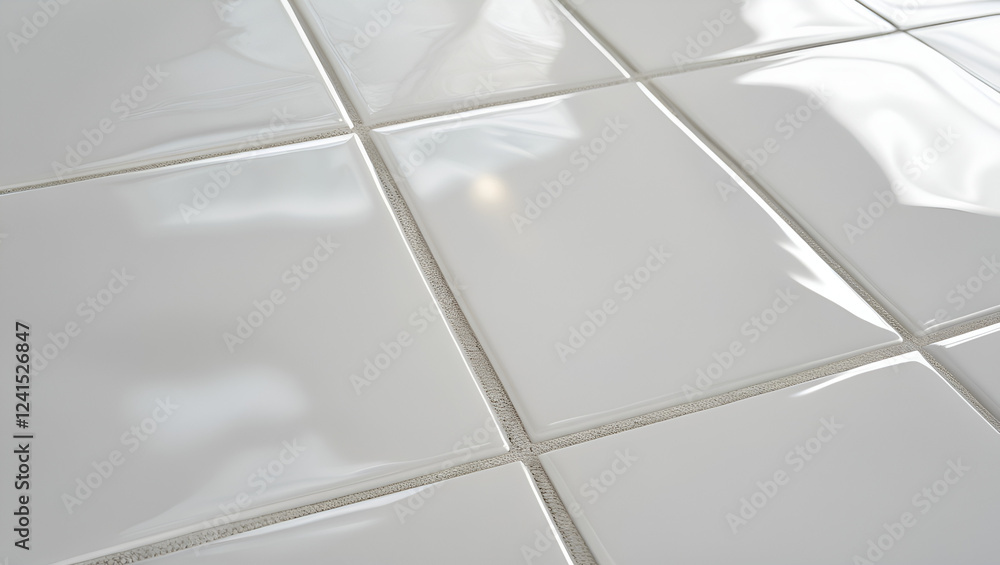 A glossy ceramic tile texture in white with subtle grout lines and ...