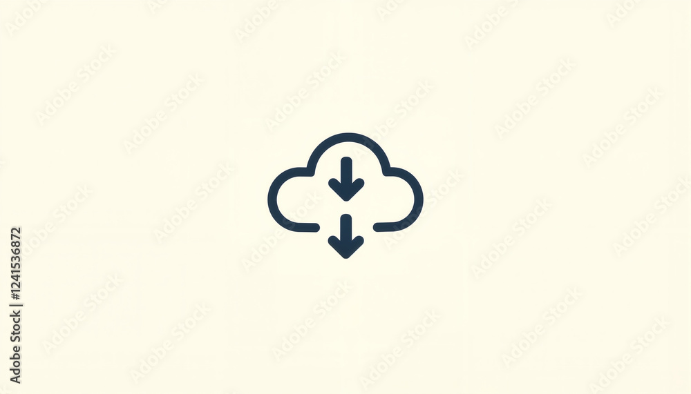 Cloud storage illustration with download and upload arrows on light background representing data ...