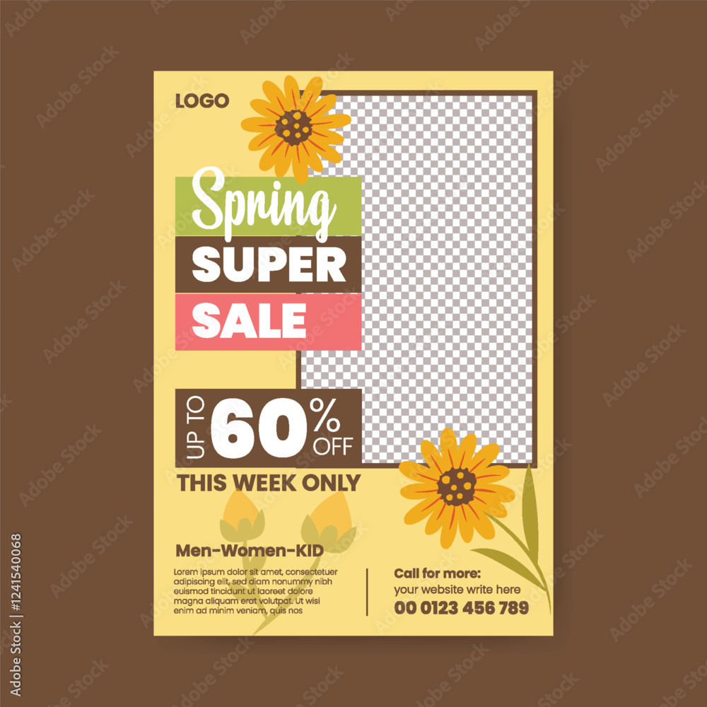 Spring print flyer or poster vector editable a4 template with spring ...