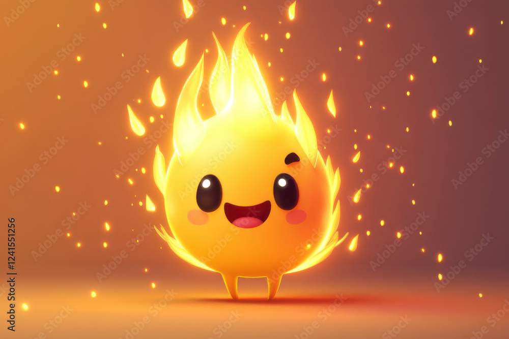 Happy cartoon fire character with large eyes and a joyful smile, ideal ...