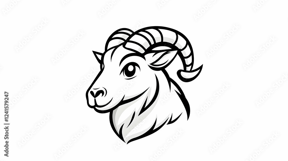 Cartoon ram head, white background, graphic design, mascot illustration ...