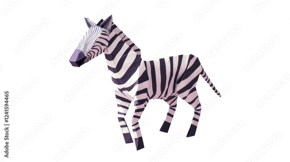 Origami zebra trotting on transparent background: modern art and ...