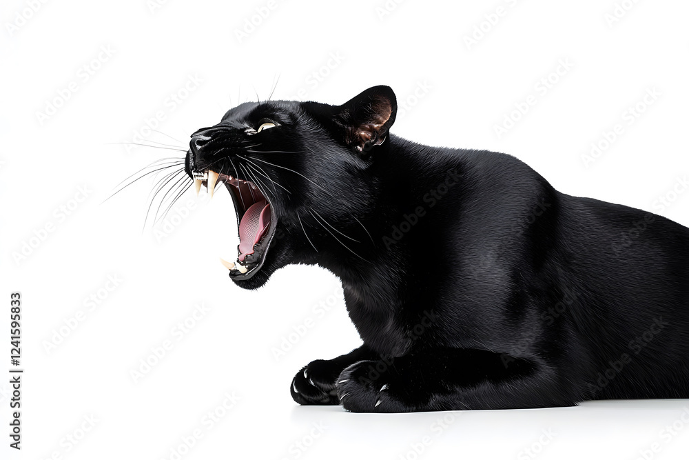 Closeup portrait of an intense black panther snarling aggressively with ...