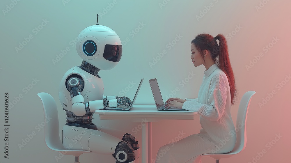 An AI agent working in collaboration with a human symbolizing teamwork ...