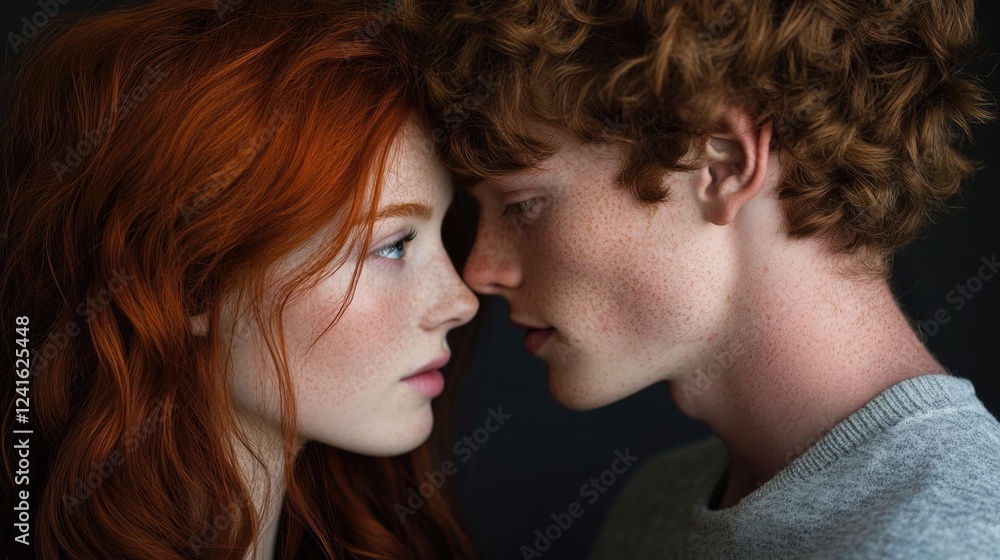 Intimate Studio Portrait of Red-Haired Young Couple with Freckles ...
