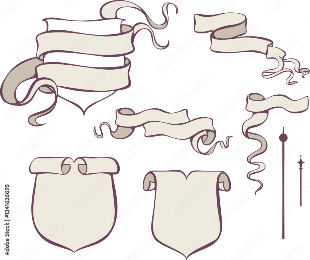 Parchment scroll banners, vintage paper clipart, medieval scrolls ...