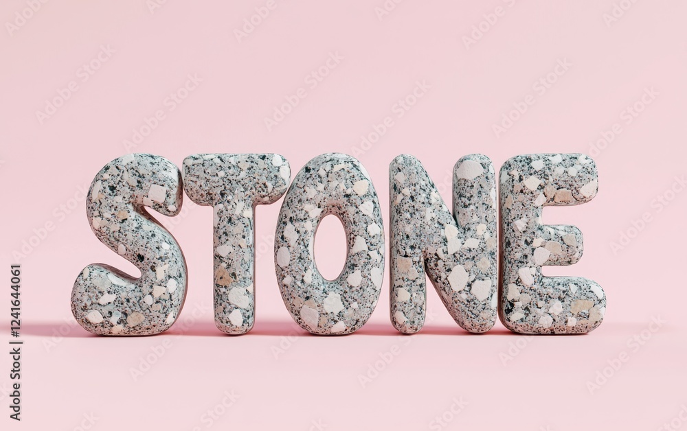 of the word STONE made from rough granite texture, on a pastel ...