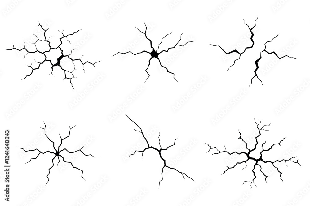 Earthquake Damage set icon Vector art. Cracked Ground and Concrete ...