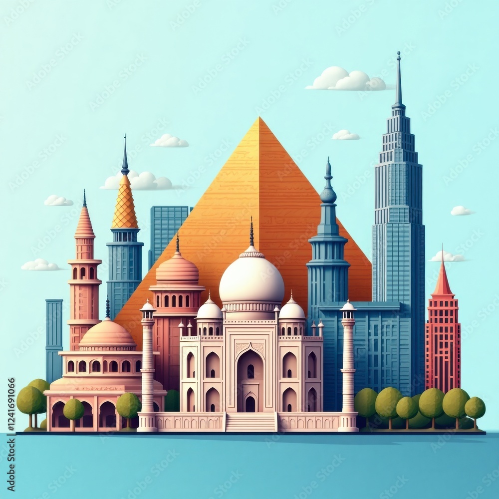 Iconic World Landmarks a Stunning Architectural Panorama Stock Photo ...