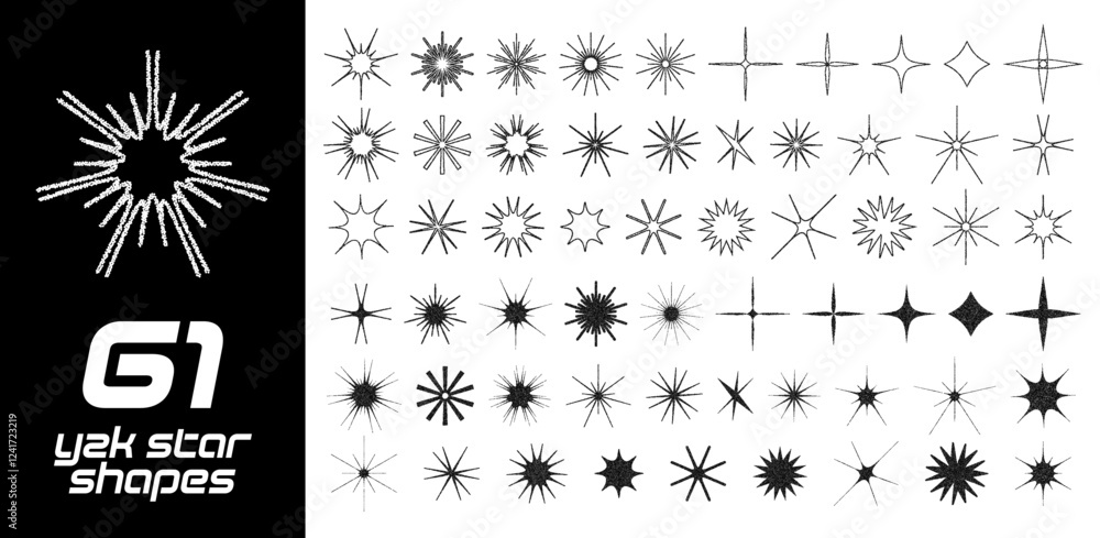 Vector de Stock Set of 61 different vector sparkling stars icon, decorative twinkle and bursts ...