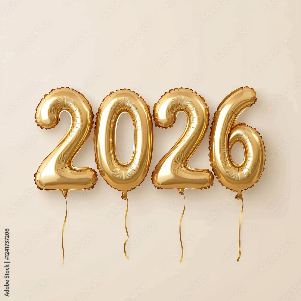 balloons golden numbers 2026 for new year on white background Stock ...