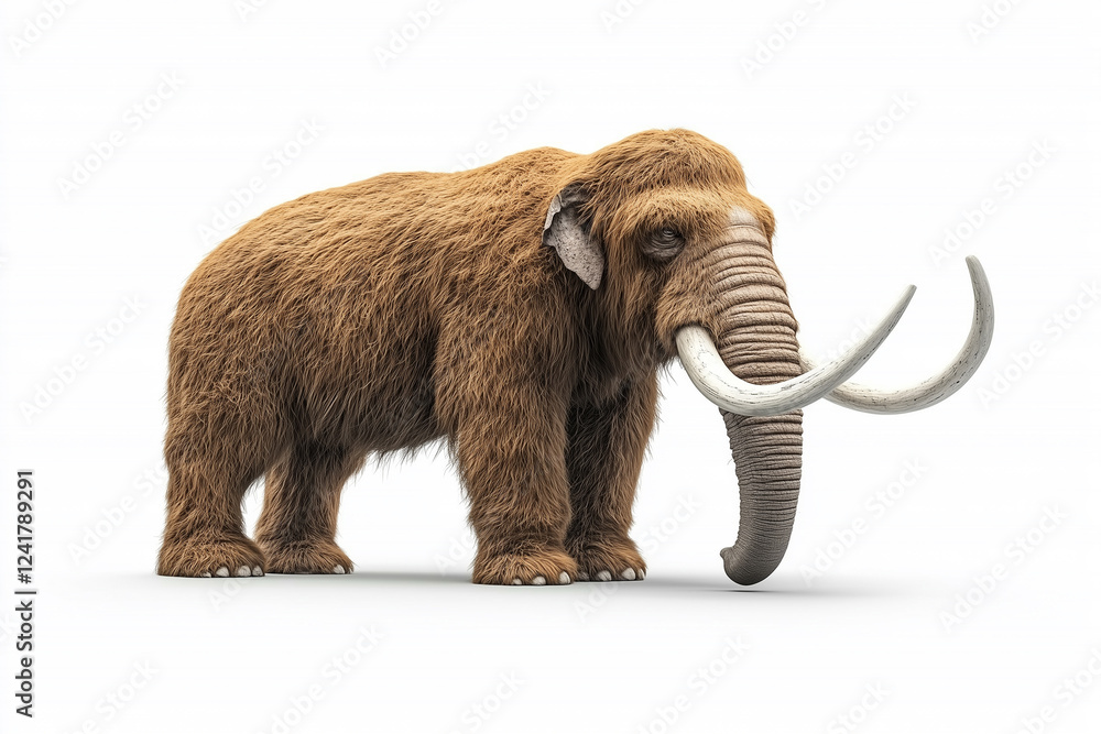 Woolly mammoth isolated on white background. Front view of extinct ...